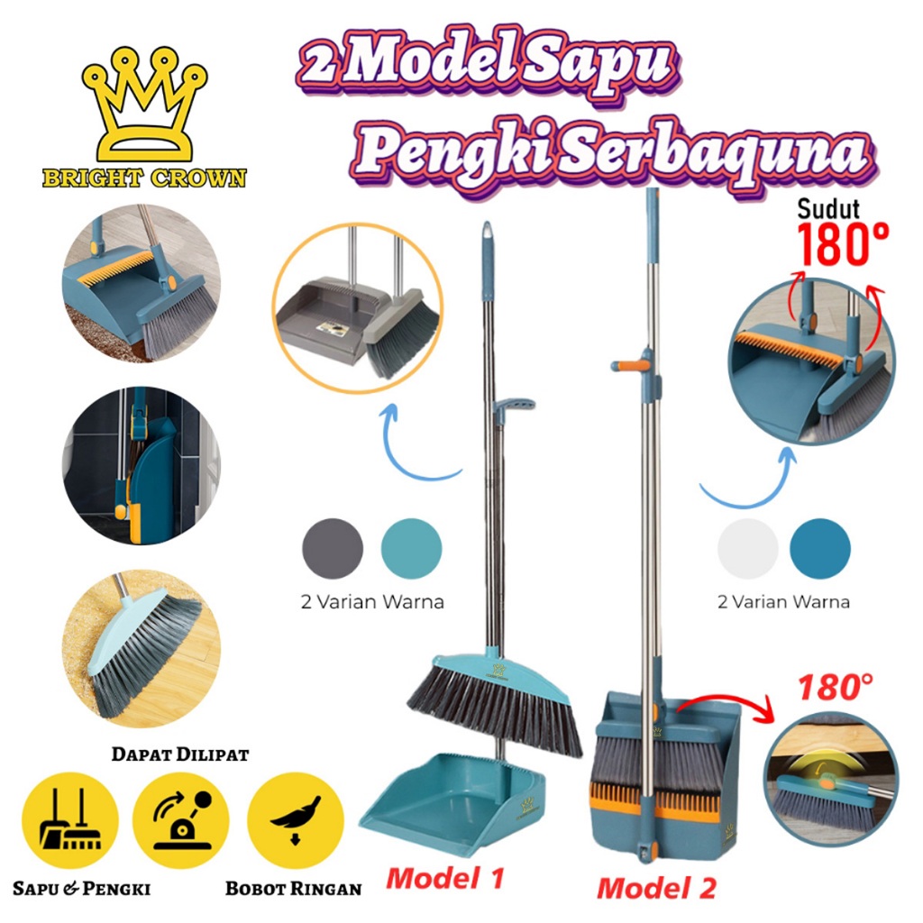 Jual BrightCrown Sapu Set Pengki Lipat Sapu & Sekop Sampah Pembersih ...