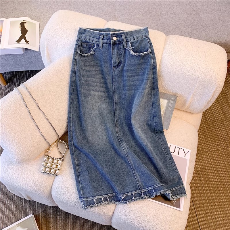 Jual Rok Jeans A-Line Highwaist Rok Jeans Wanita Rok Midi Korea Style ...