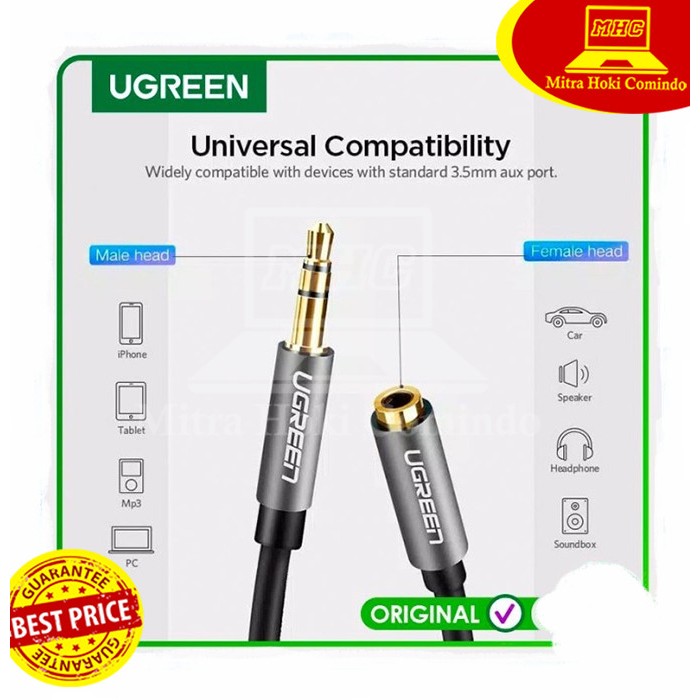 Jual KABEL AUDIO EXTENSION 3.5mm MALE TO FEMALE 3M AUX JACK UGreen PN 10595 | Shopee Indonesia