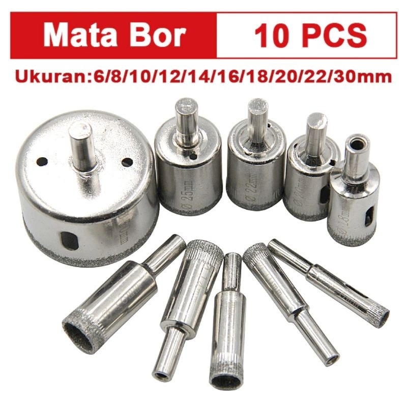 Jual 10 pcs Mata Bor HoleSaw Matabor Kaca Intan Diamond Hole Saw Cutter ...