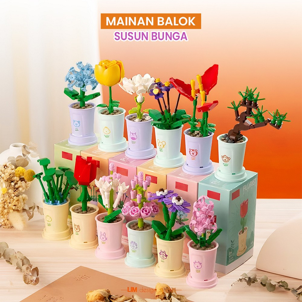 Jual Mainan Edukasi DIY Florist Tanaman Pot Building Block Nano Bricks ...