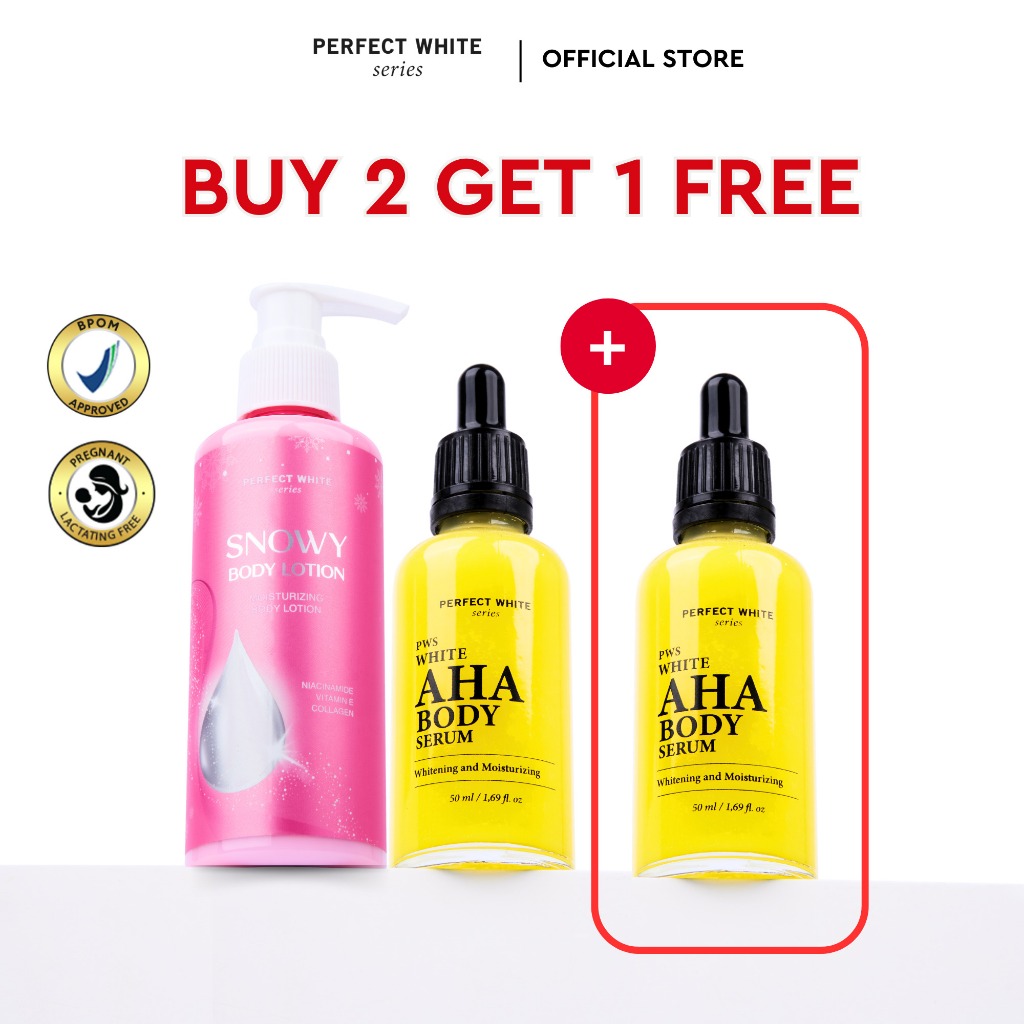 Jual [BUY 2 GET 1] PERFECT WHITE Snowy Body Lotion + 2pcs AHA Body Serum 50ml | Lotion Whitening ...