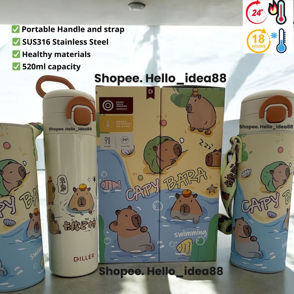 Jual tumbler premium series capybara Stainless Steel 316 Tahan Panas Dingin 520ml Cute viral ...
