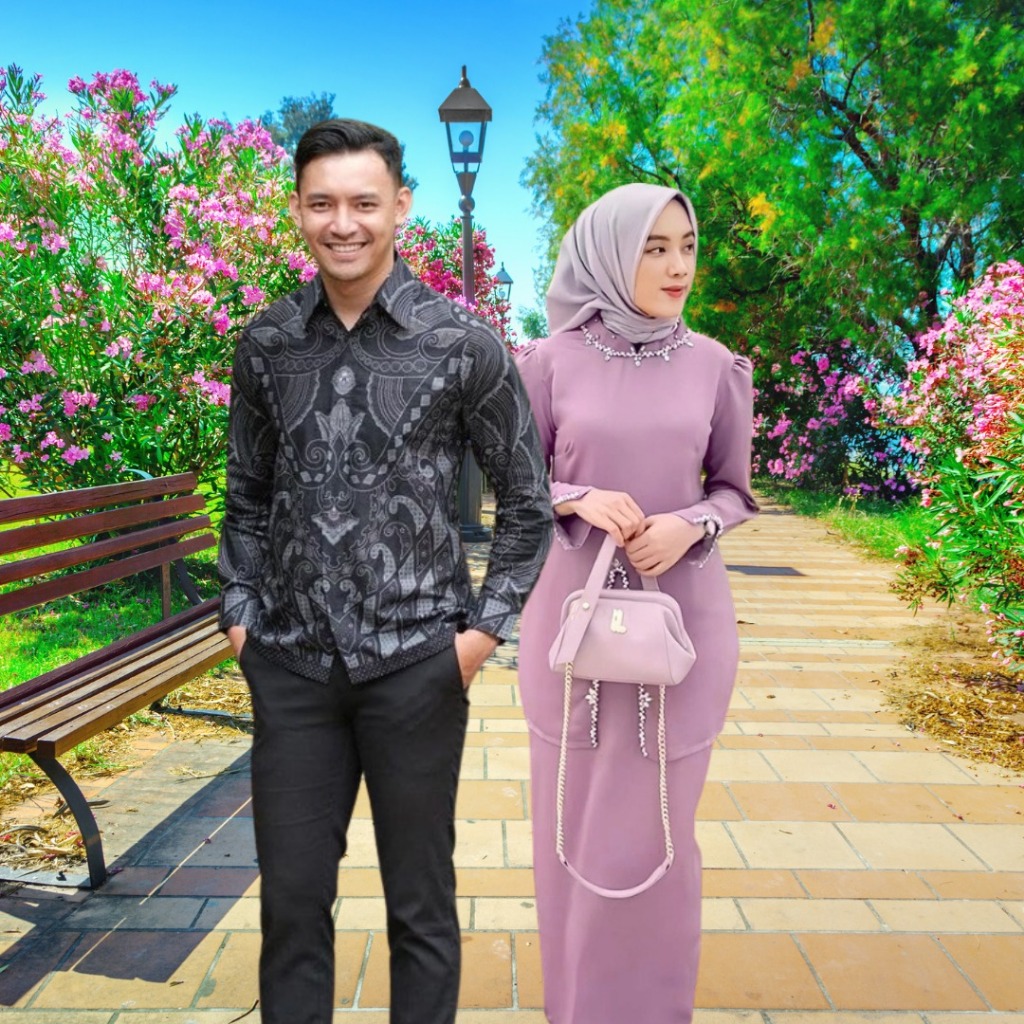 Jual Batik Couple Lebaran Elliza Kurung Melayu Belah Tengah Full Payet ...