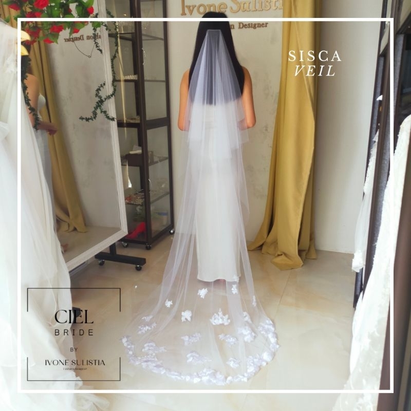 Jual Sisca Wedding Veil kerudung pengantin slayer panjang berekor bunga ...