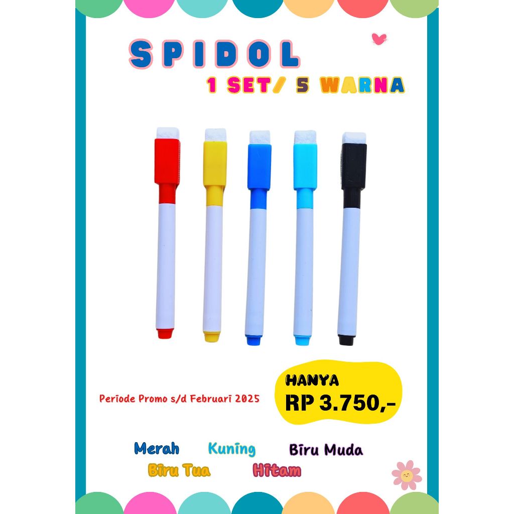 Jual Spidol 1 Set isi 5 buah spidol / Spidol wipe and clean ...