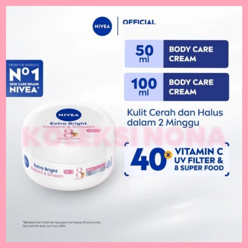 Jual NIVEA Body Cream Extra Bright Radiant & Smooth UV Filter 50ml ...