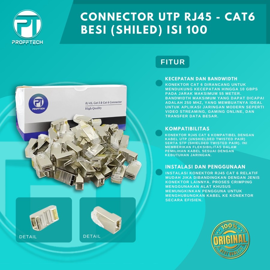Jual Konektor UTP RJ 45 isi 100 cat 6e /jack conector rj45 Besi (Shield ...