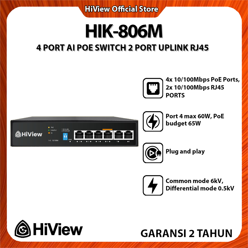 Jual HiView HIK-806M 4 Port IA PoE Switch 2 Port Uplink RJ45 | Shopee ...