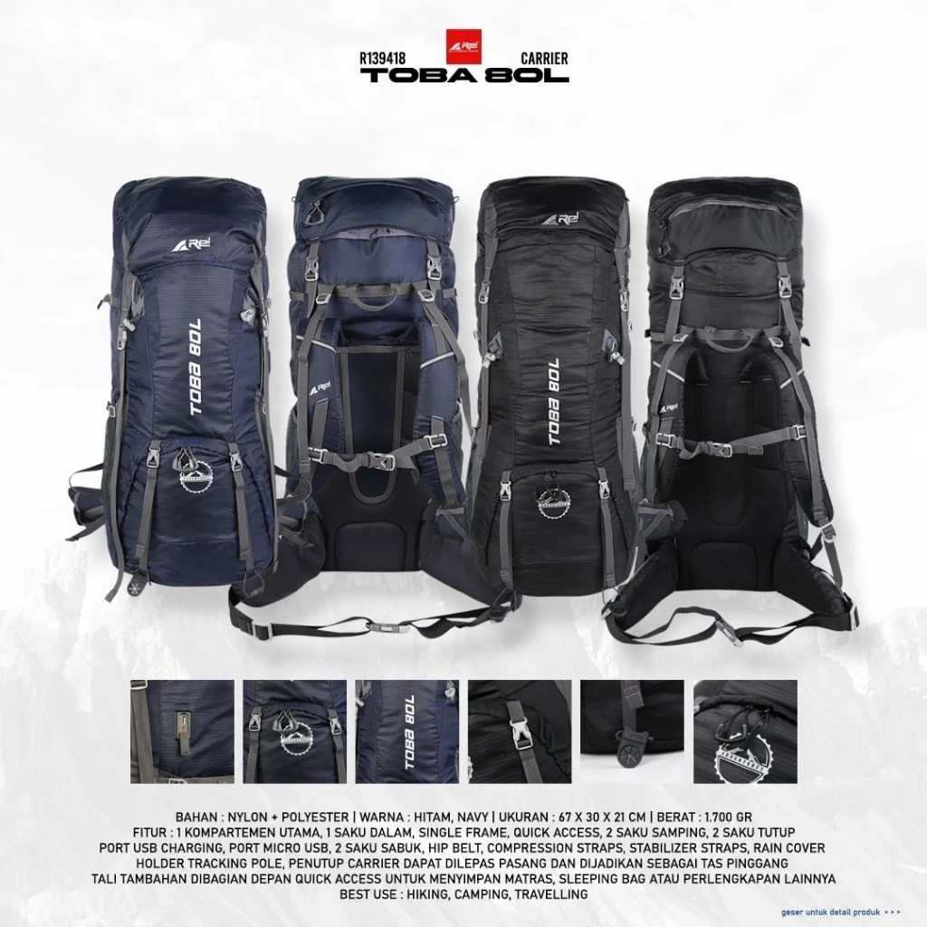 Jual Tas Gunung / Carrier Toba 80 Liter Arei Outdoorgear | Shopee Indonesia