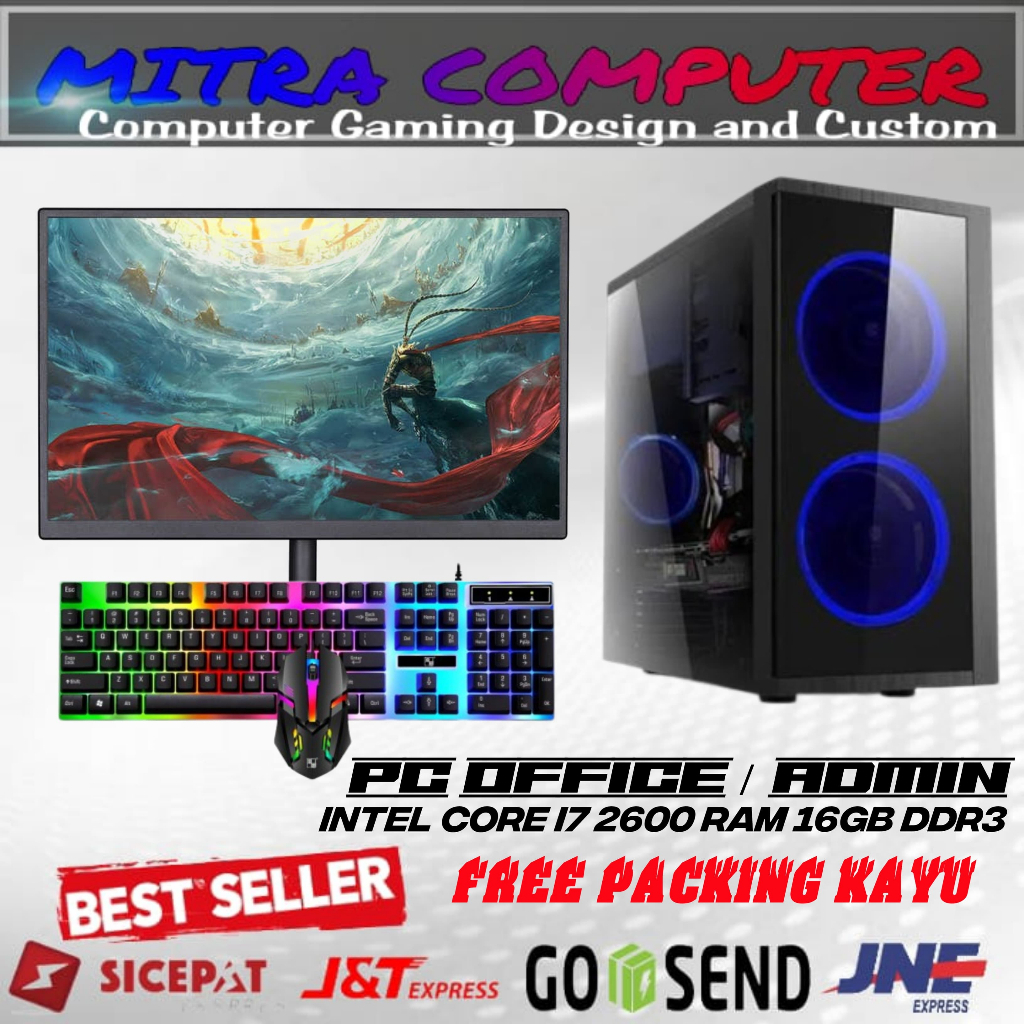 Jual PC Rakitan Fullset Murah Intel Core i7 2600 RAM 16gb SSD 256gb Lengkap Monitor 24inch MK ...