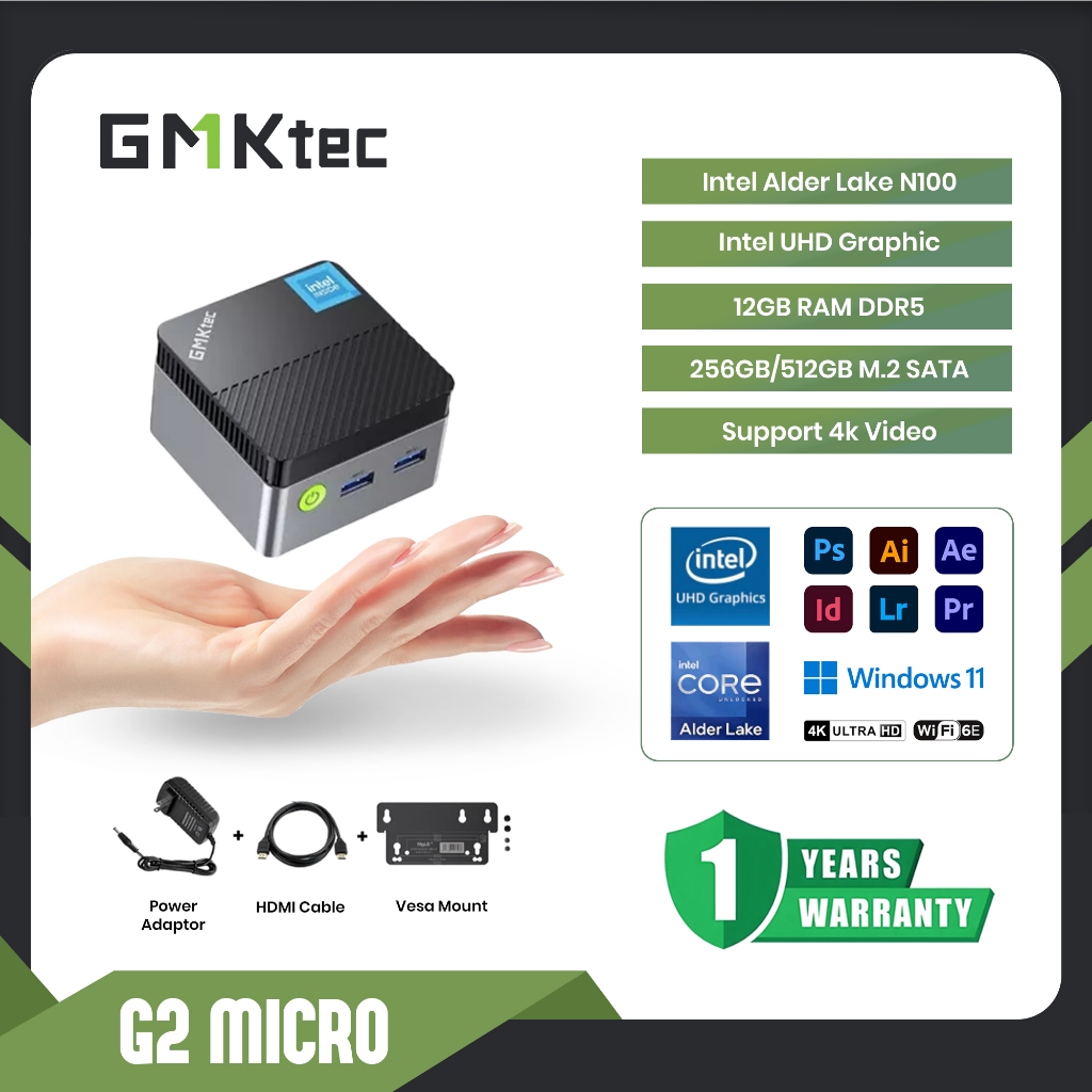 Jual Mini PC Intel Alder Lake N100 GMKTEC G2 12GB RAM DDR5 256 SSD NVME DUAL LAN - Win 11 pro ...