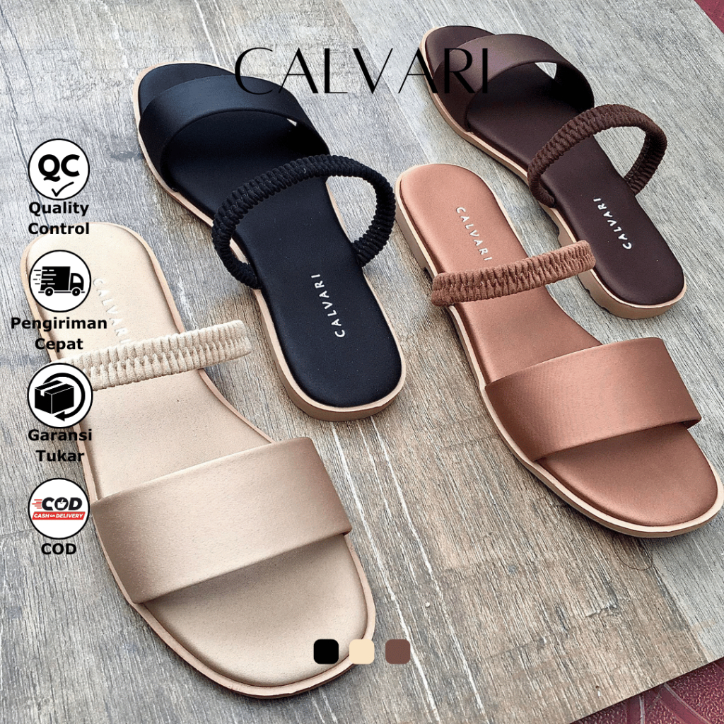 Jual CALVARI - CVR04 Sandal Wanita Korea Teplek Casual Kekinian Size 36 ...