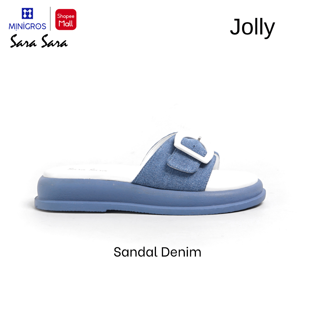 Jual Sara Sara Jolly Sandal Slop Denim Gesper Sol Platform Wanita ...