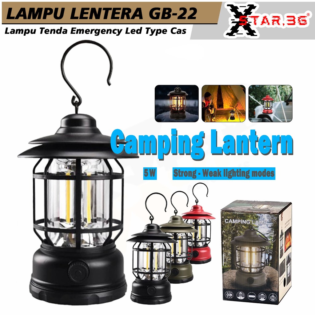 Jual lampu lentera emergency led gb-22 type cas lampu tenda camping outdoor charging usb pr-120 ...