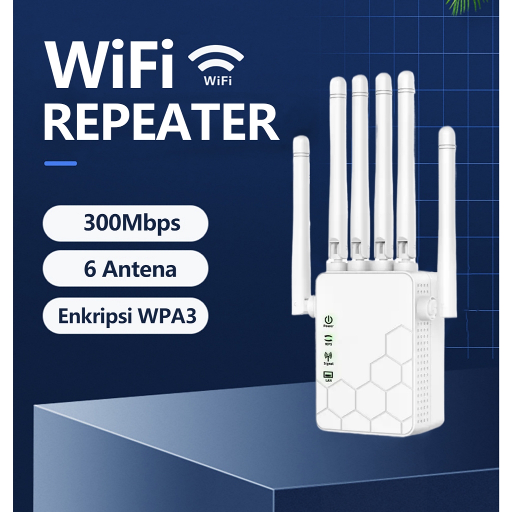Jual wifi repeater 300Mbps Wireless WiFi Range Extender Router 6 antena ...