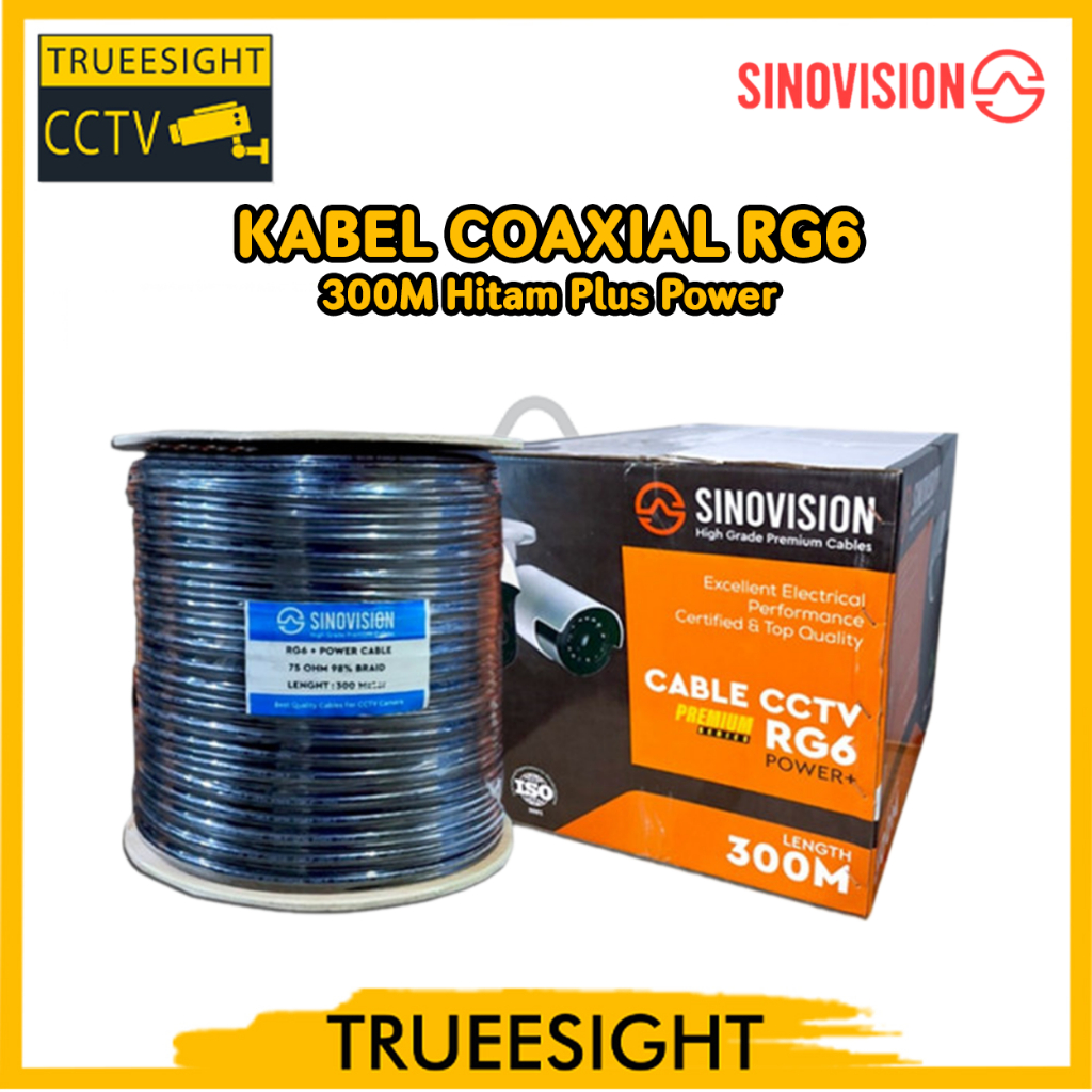 Jual SINOVISION Kabel CCTV Coaxial RG6 + Power 300M Warna Hitam | Shopee Indonesia