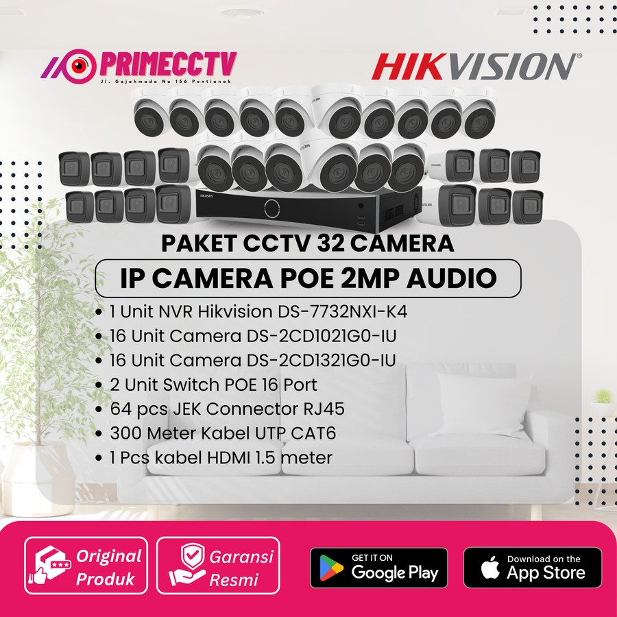 Jual PAKET 32 IP CAMERA HIKVISION 2MP NETWORK IP CAMERA POE | Shopee ...