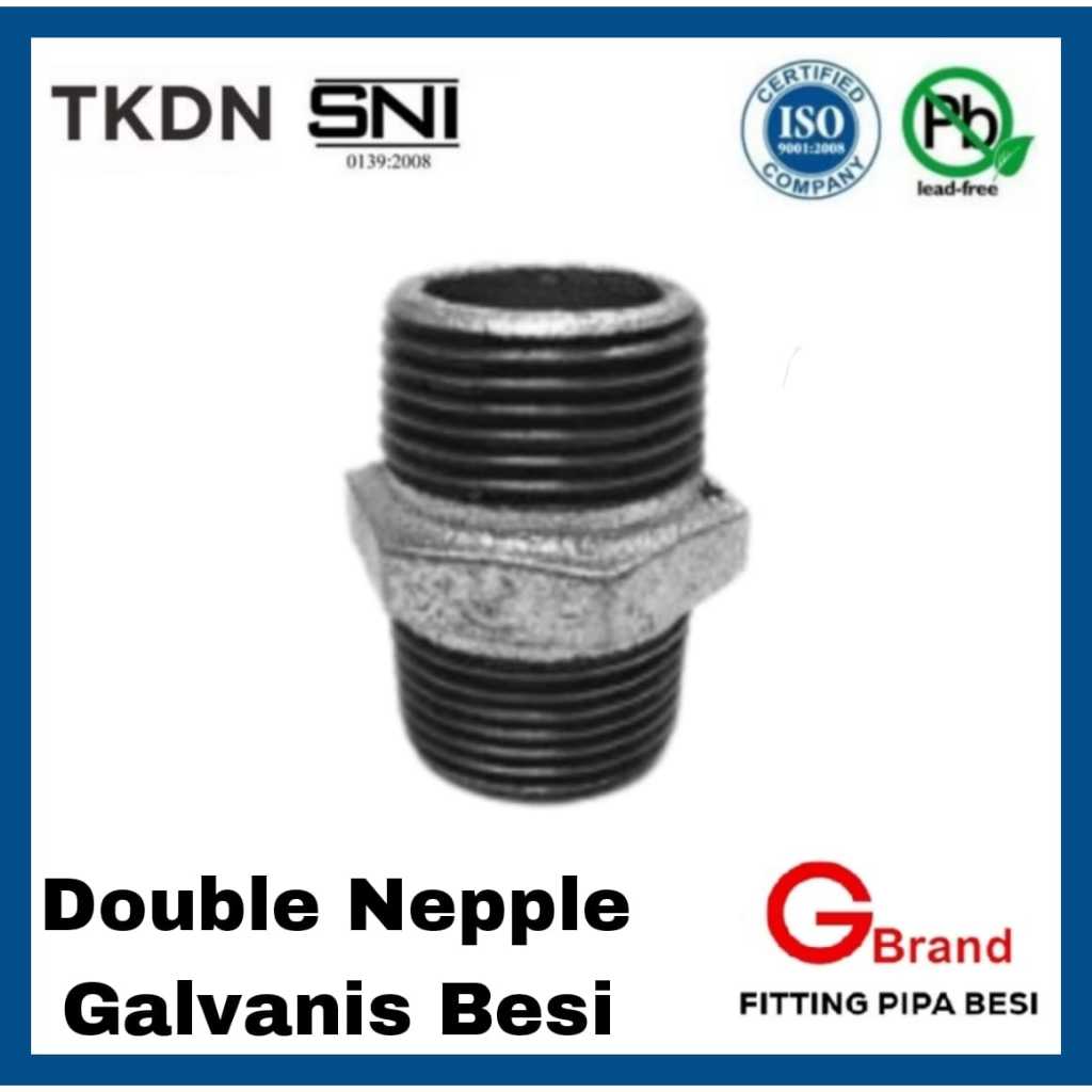 Jual Double Nepel Besi Galvanis 1/2" inch G Brand Dobel Nepel | Shopee Indonesia