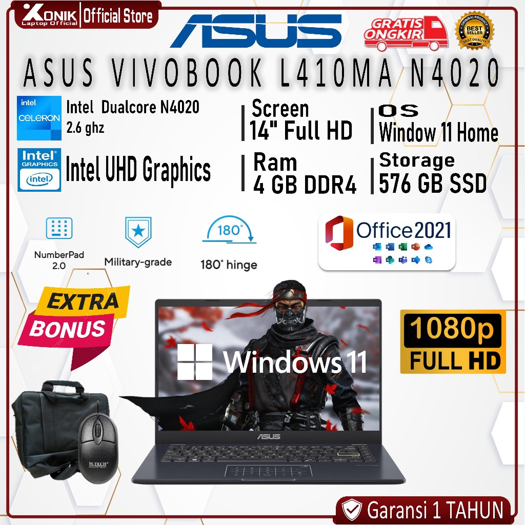 Jual Asus Vivobook 14 L410MA Intel N4020 2.8 GHz Ram 4 GB Ssd 576GB SSD ...