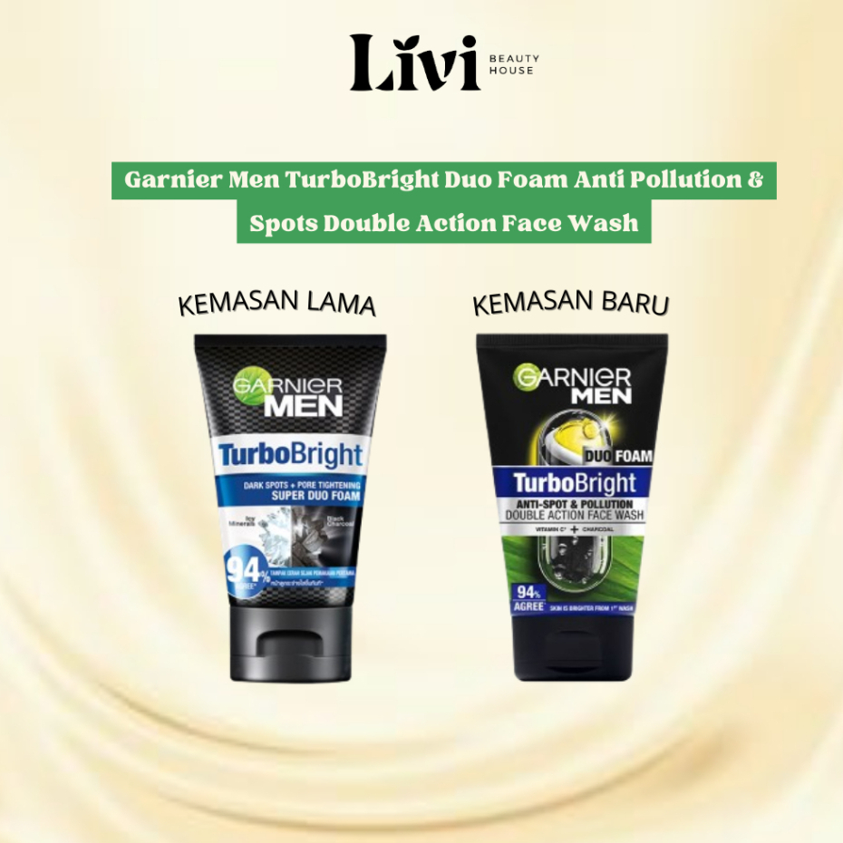Jual LIVI - Garnier Men TurboBright Duo Foam Anti Pollution & Spots Double Action Face Wash(CEK ...