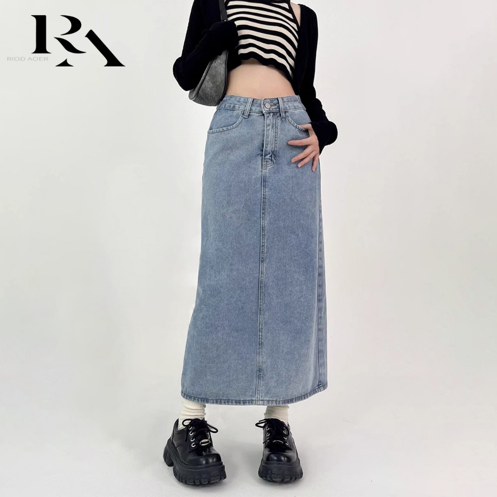 Jual RIOD AOER R46 Rok Jeans Solid Gaya Korea A-Line Highwaist Celah ...