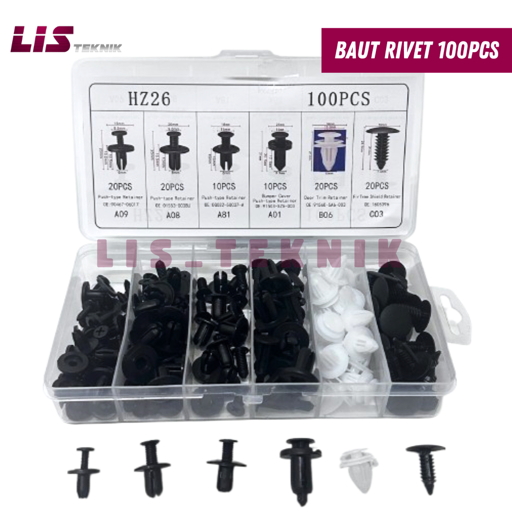 Jual BELTER Baut Rivet 100PCS Baut Kancing Klip Mobil Universal Baut ...