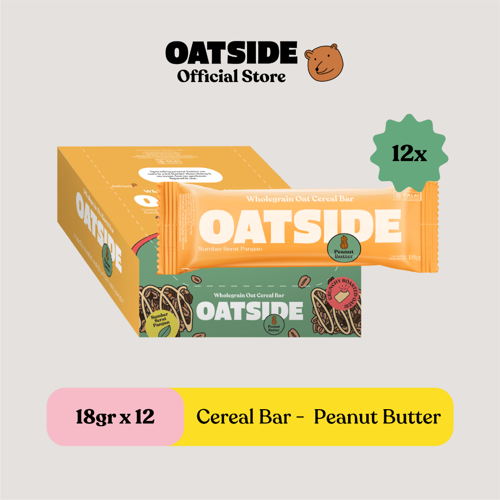 Jual OATSIDE Oat Cereal Bar Peanut Butter 18gr (12pcs) | Shopee Indonesia