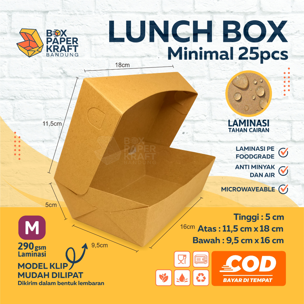 Jual Lunch Box Size M 290gsm Kotak Makan Kertas Brown Paper Box Makanan ...