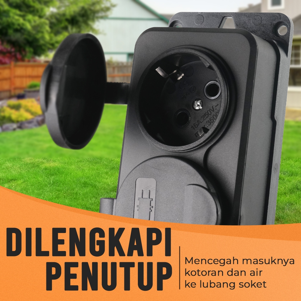 Jual Stop Kontak Outdoor Colokan Listrik Anti Air IP54 dengan Penutup ...