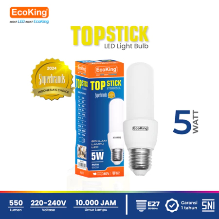 Jual Lampu Bohlam Led Rumah Murah Top Stick EcoKing Light Bulb 5W Cahaya Putih | Shopee Indonesia