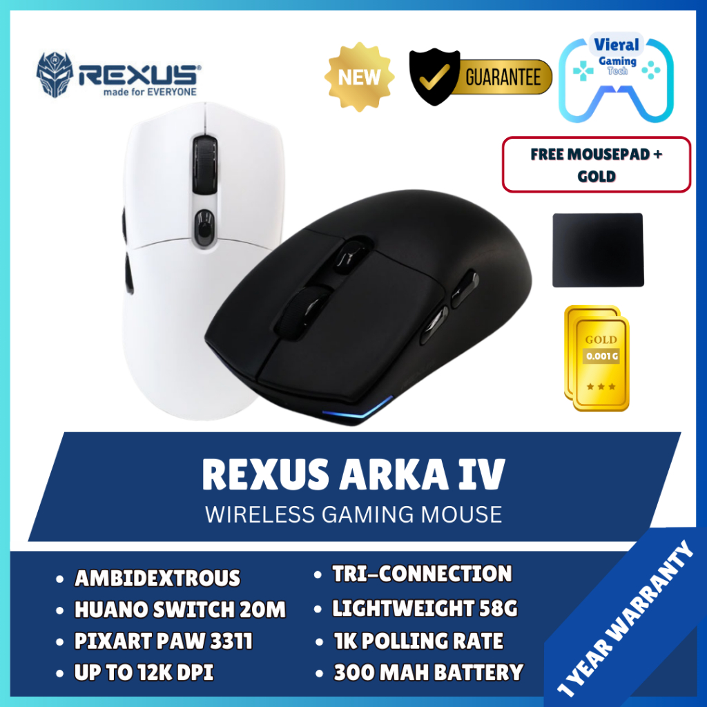 Jual Rexus Arka 4 / IV / RX115 Mouse Gaming Wireless Triple Connection ...