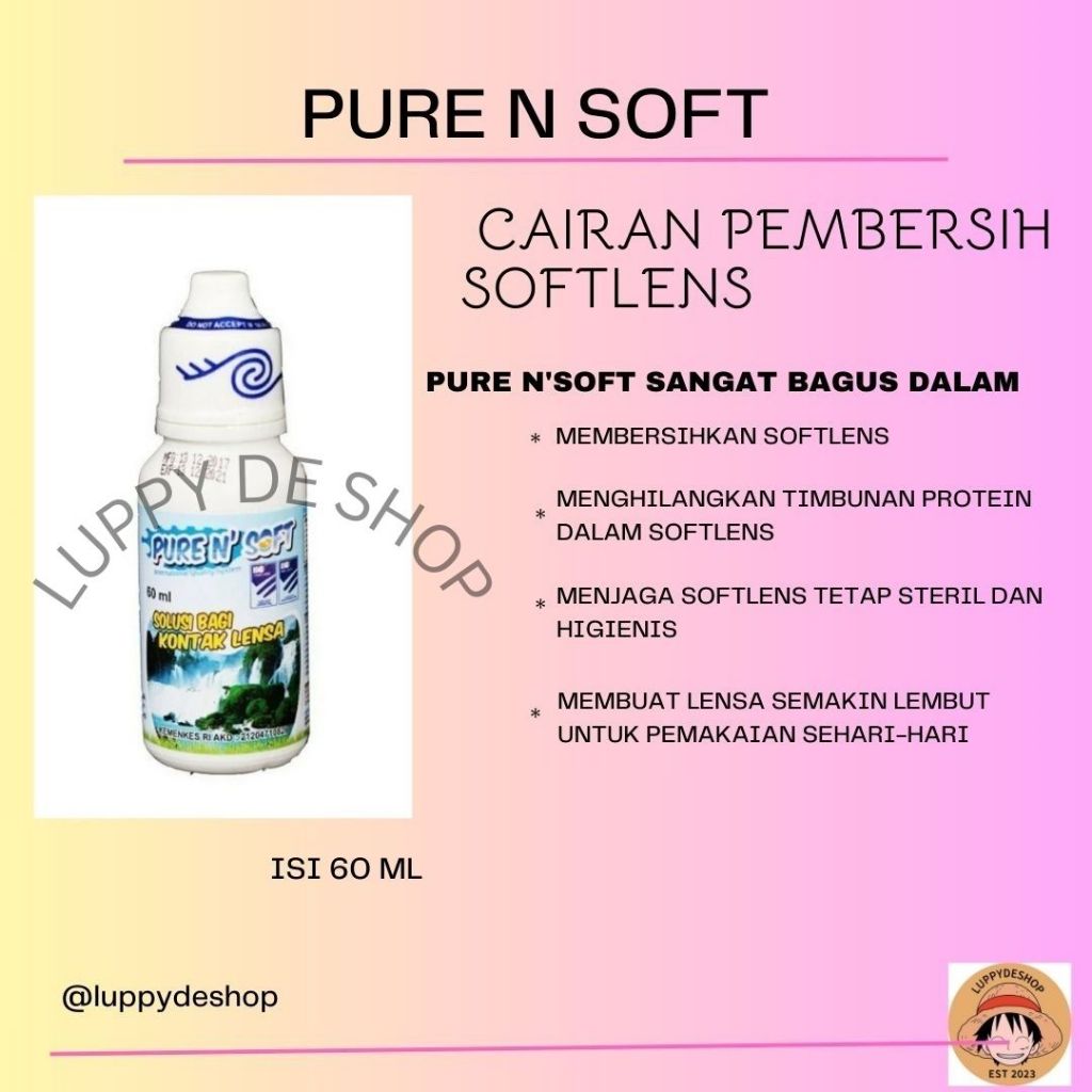 Jual Air Softlens / Cairan Pembersih Softlens PURE N SOFT 60 ML ...