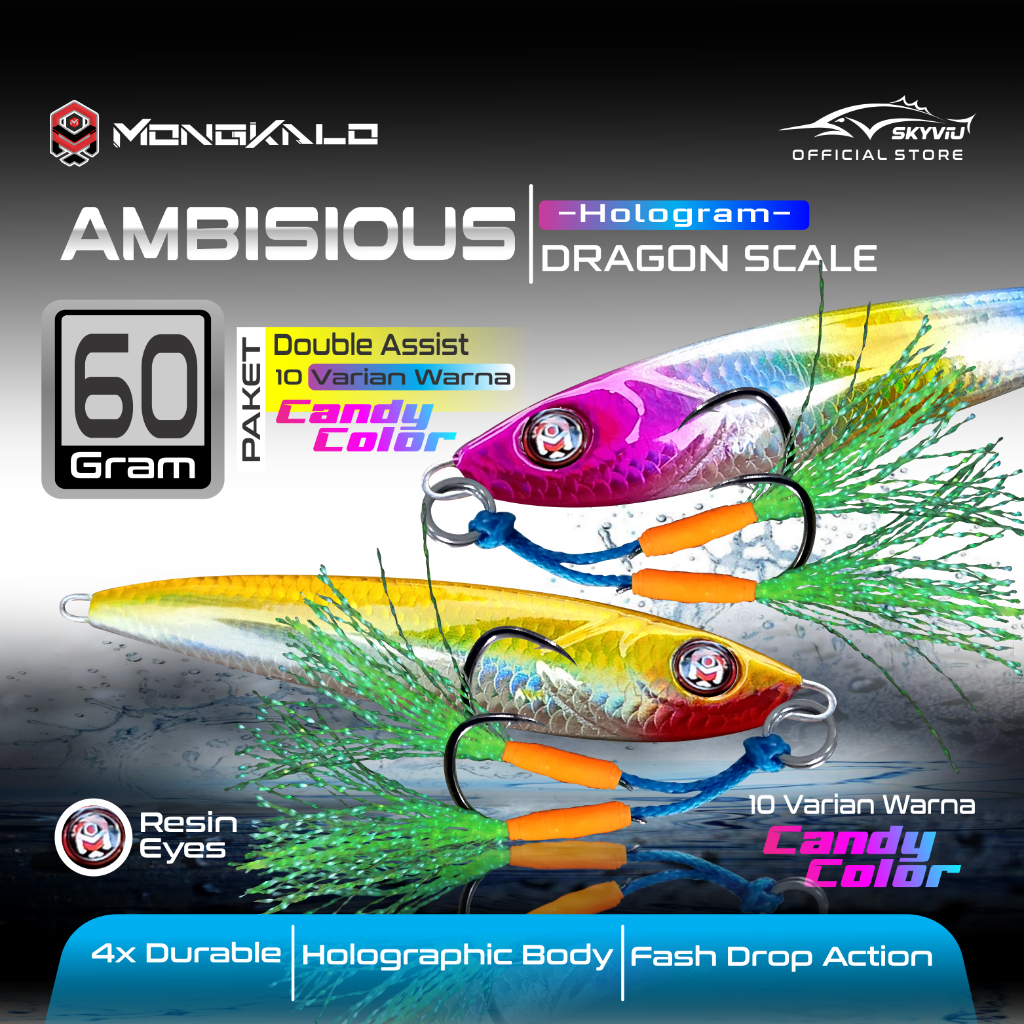 Jual Metal Jig 60gr MONGKALO AMBISIOUS Hologram Sisik Umpan Metal Jig 60 Gram + Set Double ...
