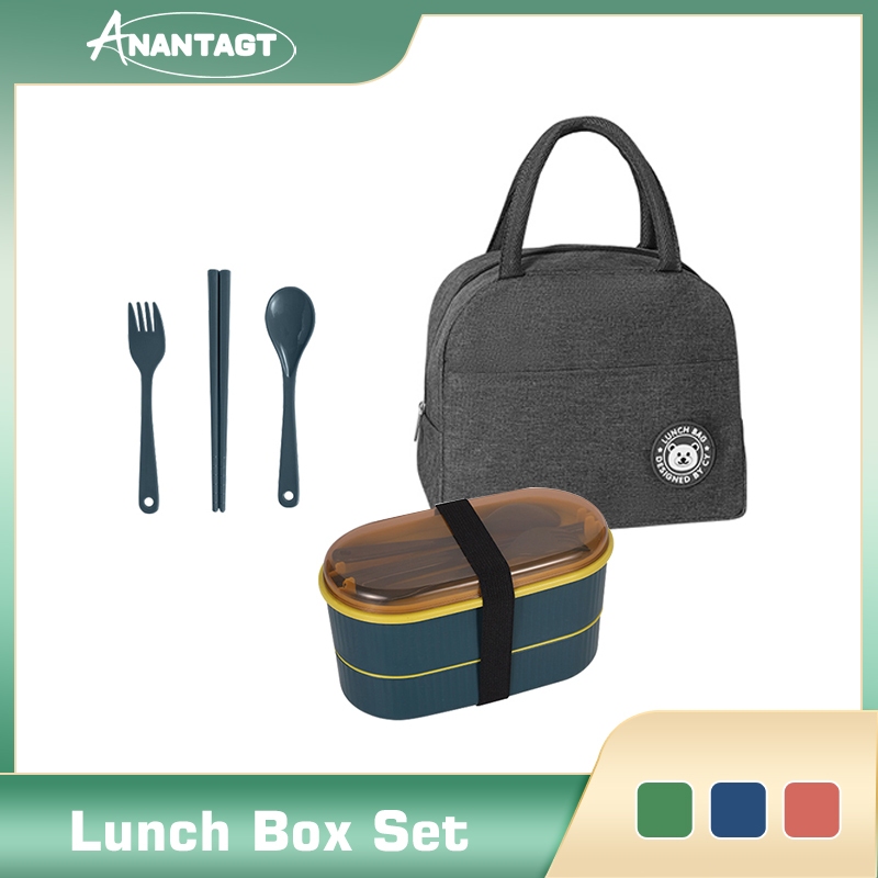 Jual anantagt Lunch Box Set siang dua lapis Set kotak makan siang plastik portabel BPA free ...