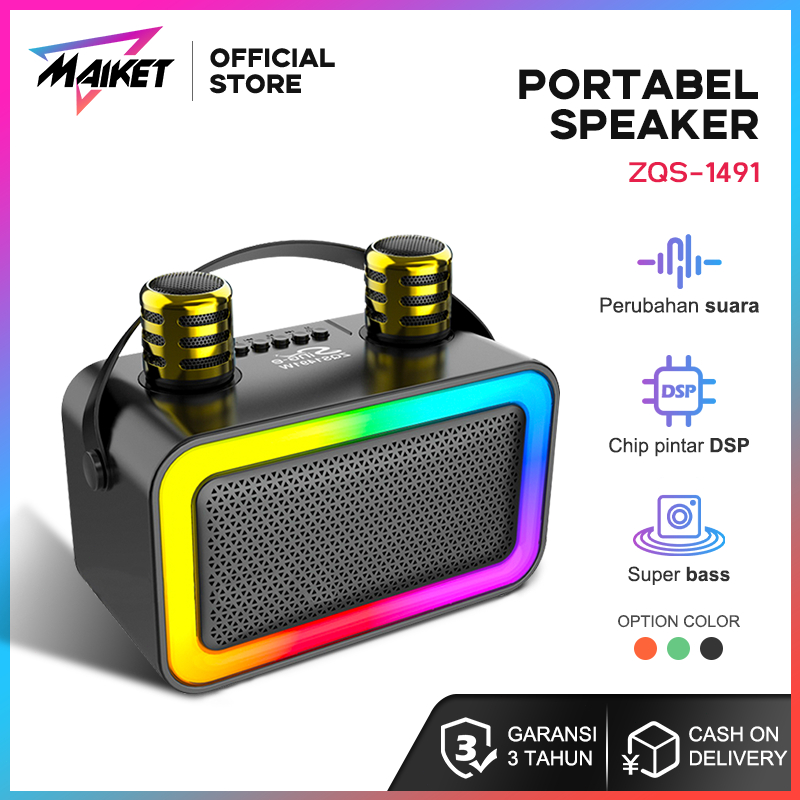 Jual MAIKET Speaker Bluetooth Karaoke 4 Inch 2 Mic Protable Super Bass ...
