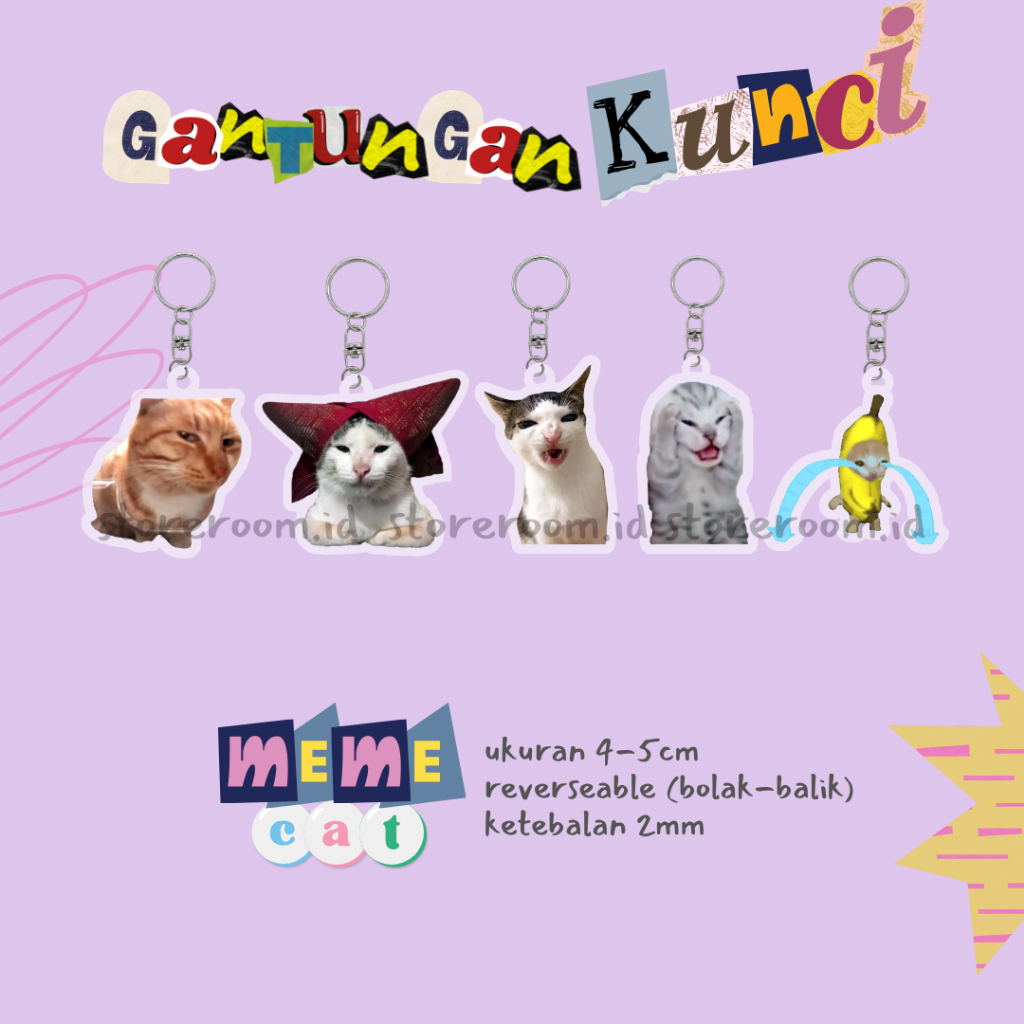 Jual Ganci Meme Kucing - Keychain CAT - Gantungan kunci 2 sisi, Kado ...