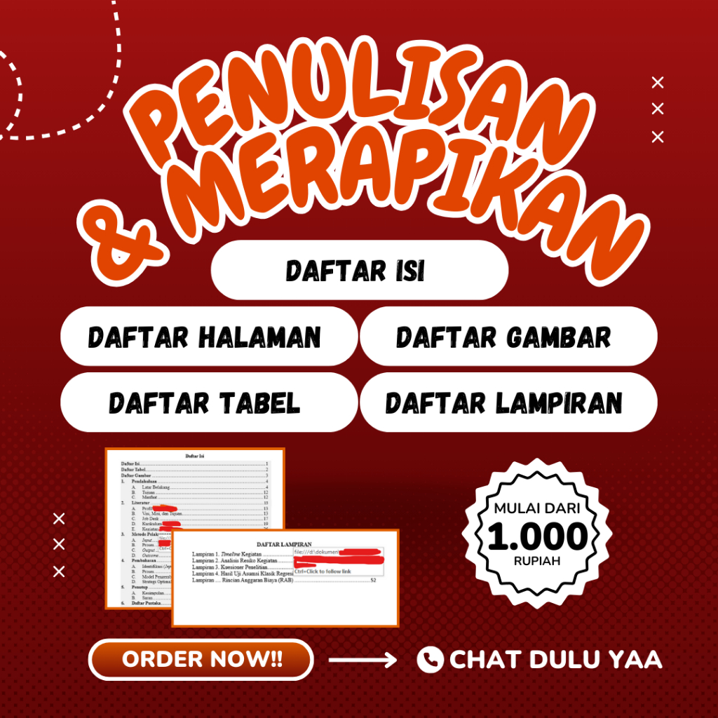 Jual JASA PEMBUATAN DAFTAR ISI, HALAMAN FILE, DAFTAR TABEL, DAFTAR ...