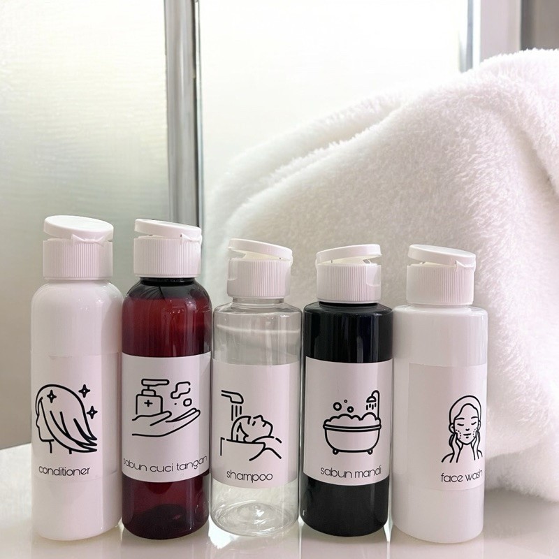 Jual botol 100ML TRAVEL SIZE STIKER GAMBAR KECIL TUTUP FLIPTOP PUTIH ...