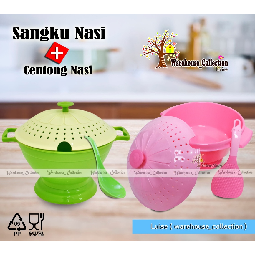 Jual TEMPAT NASI CANTIK HIJAU/PINK + CENTONG / Wakul Tempat Nasi Tutup ...
