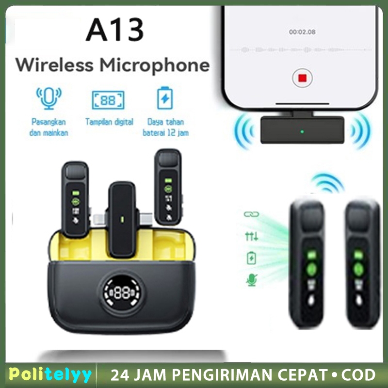 Jual A13 Microphone Wireless Mic Wireless clip on Microphone youtuber ...
