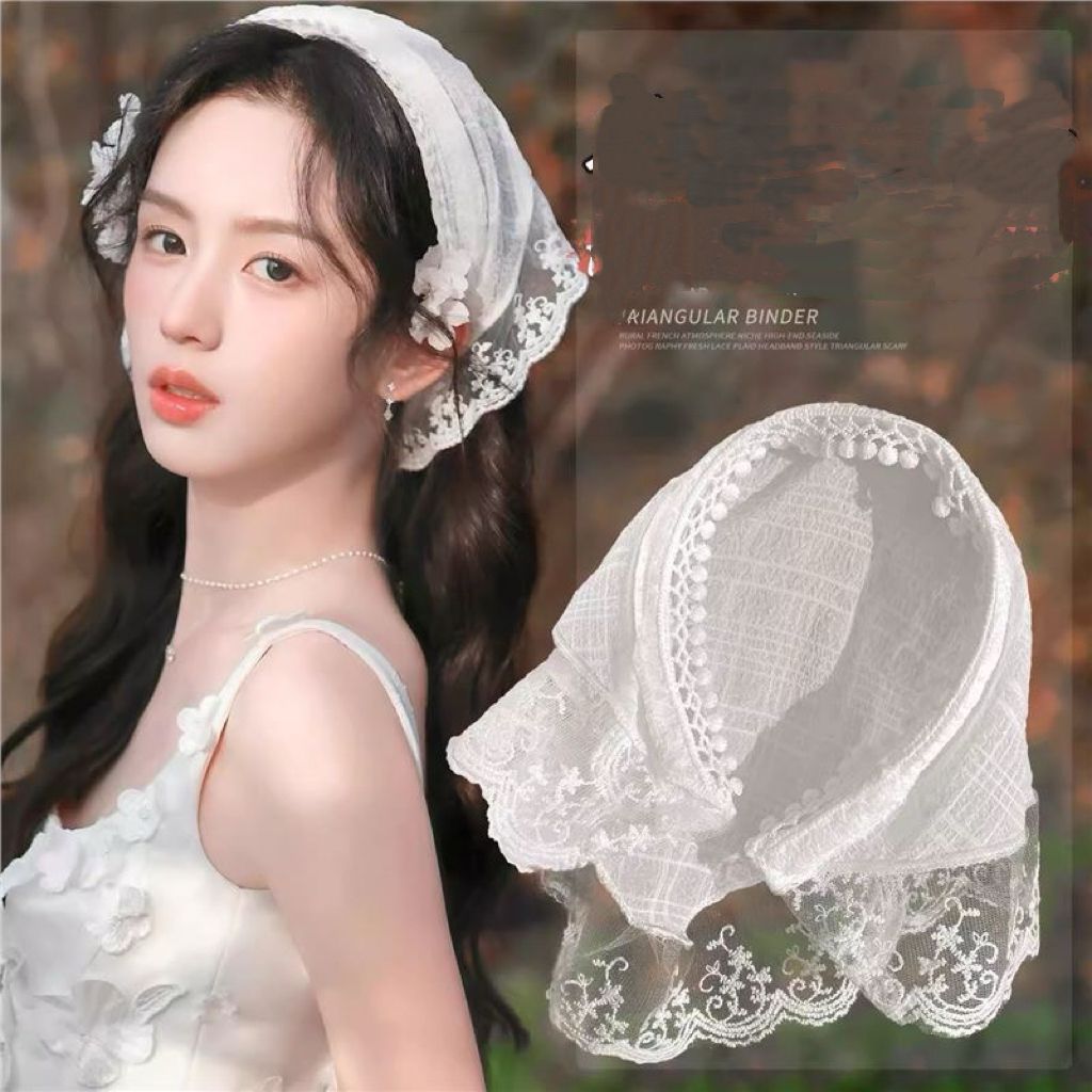 Jual Gaya Aesthetic Raw Laca Syal Korea / Ikat Kepala Renda Segitiga ...