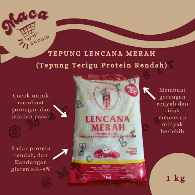 Jual Tepung Lencana merah 1kg/tepung terigu protein rendah | Shopee ...