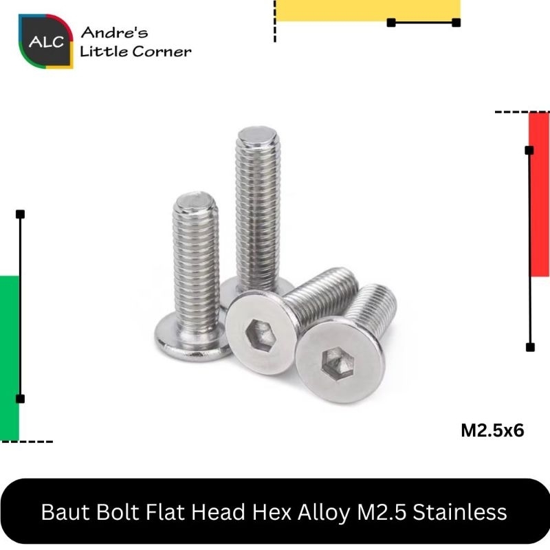 Jual Baut Bolt M2.5 6mm Stainless Steel Flat Head Alloy Hex 6 mm Kunci ...