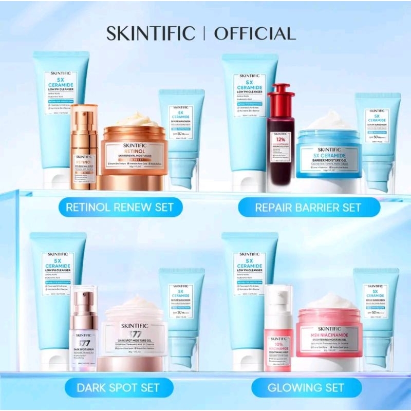 Jual SKINTIFIC - Set 4PCS Cleanser Serum Moisturizer Sunscreen/ Combo ...