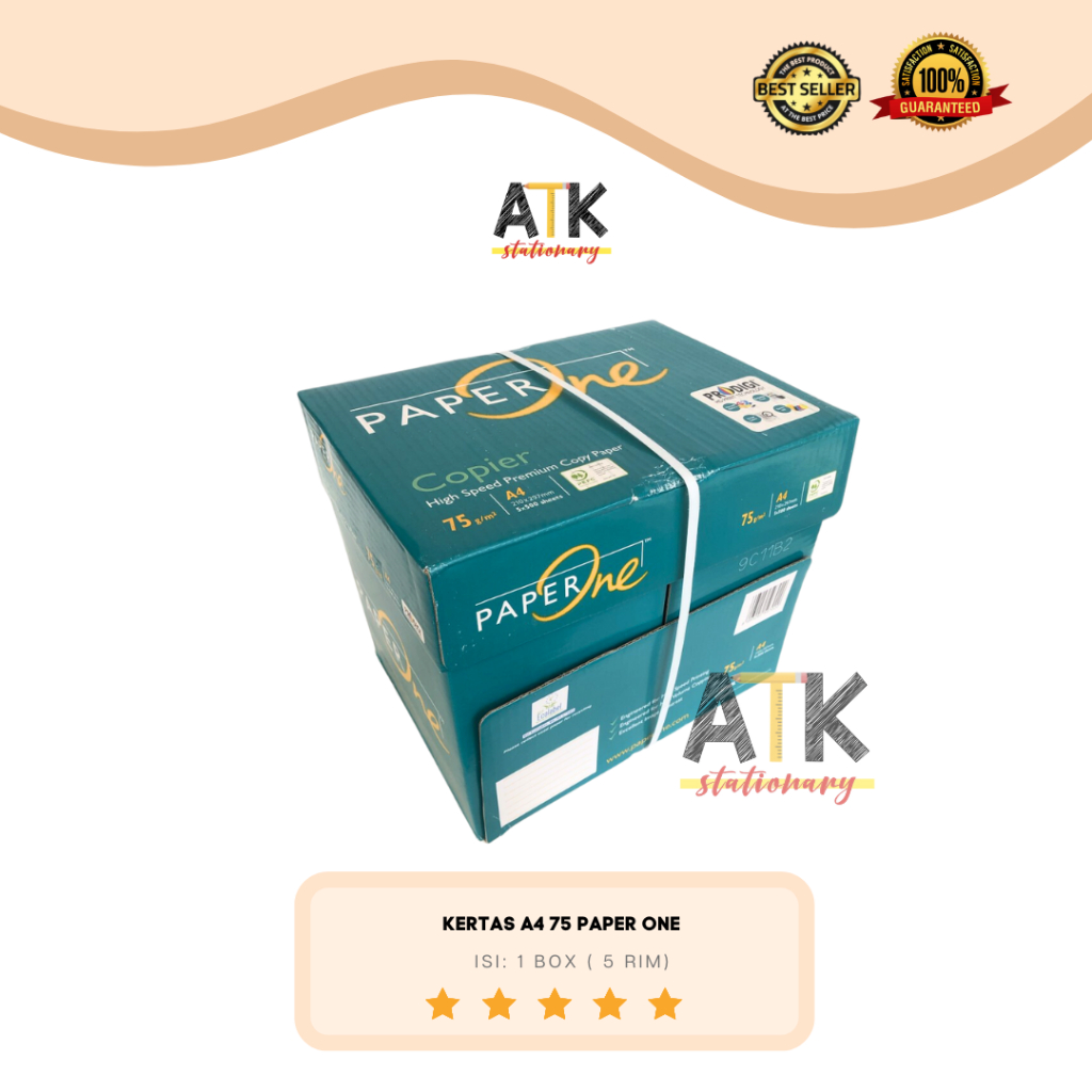 Jual ( 1 BOX) Kertas Fotocopy HVS A4 75 Paper One 1 BOX 5 Rim atk ...