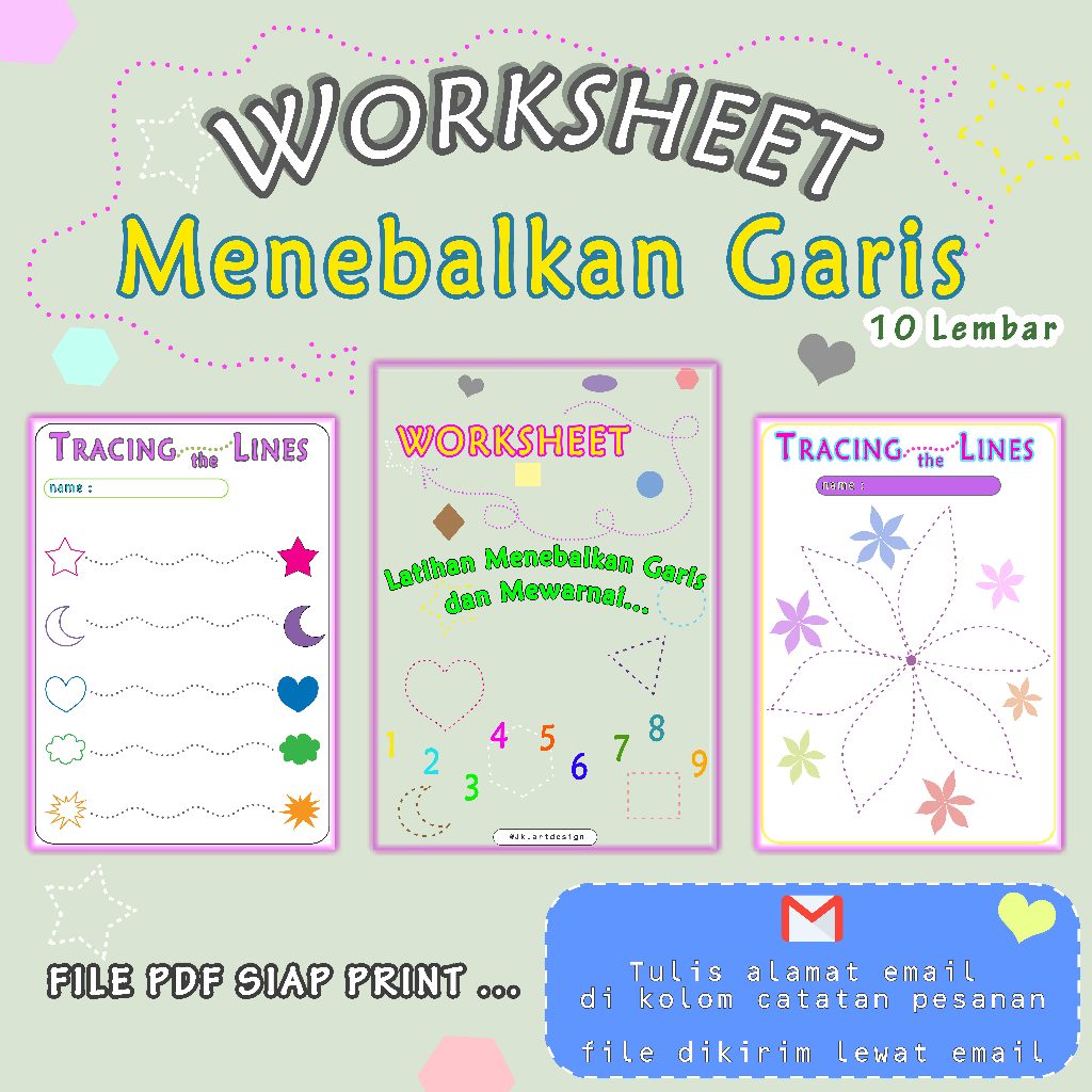 Jual 10 Lembar Worksheet Latihan Menebalkan Garis - Worksheet Printable ...