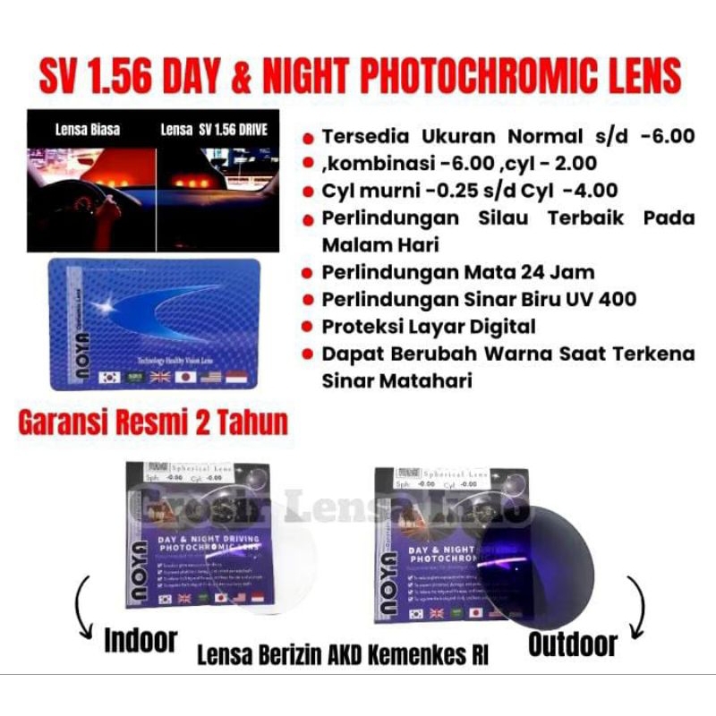 Jual Lensa Kacamata NOYA SV 1.56 Bluecromic Day and Night Vision ...