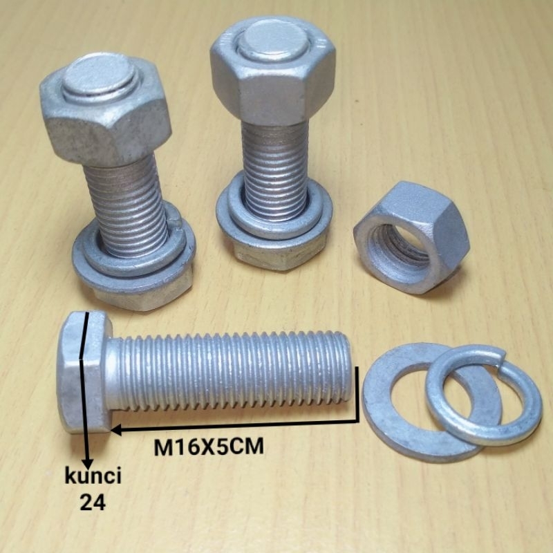 Jual baut mur hdg galvanis hotdip m16x50mm pitch 2,0 hotdeep galvanis baut baja grade 8.8 ...