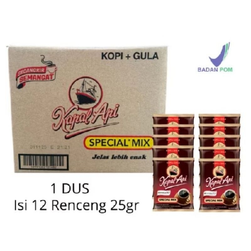 Jual KOPI KAPAL API + GULA SPECIAL MIX COFFEE 1 DUS ISI 12 RENCENG 25GR ...
